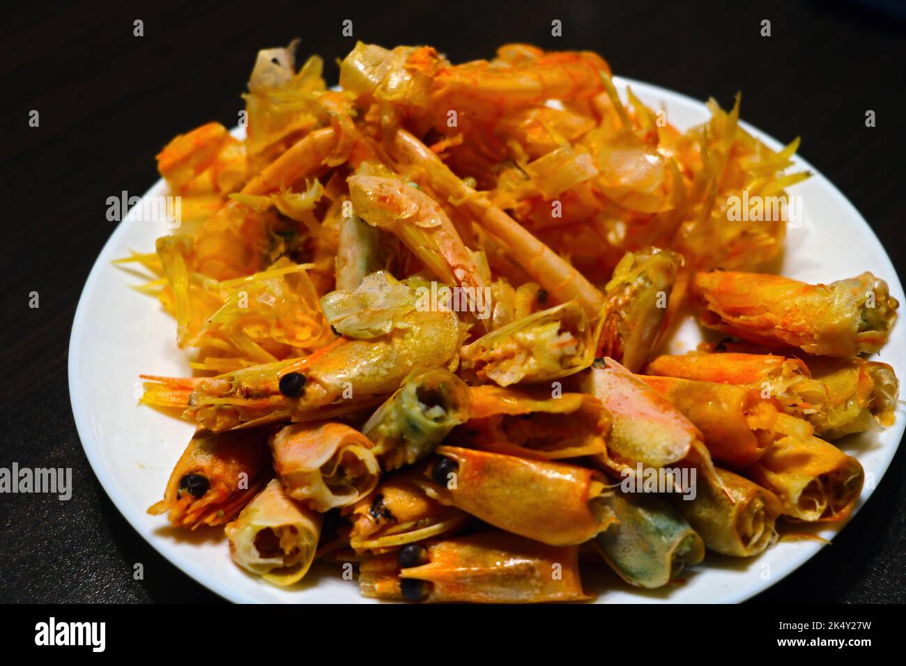 A closeup shot of leftover shells and skins from boiled shrimp Stock ...