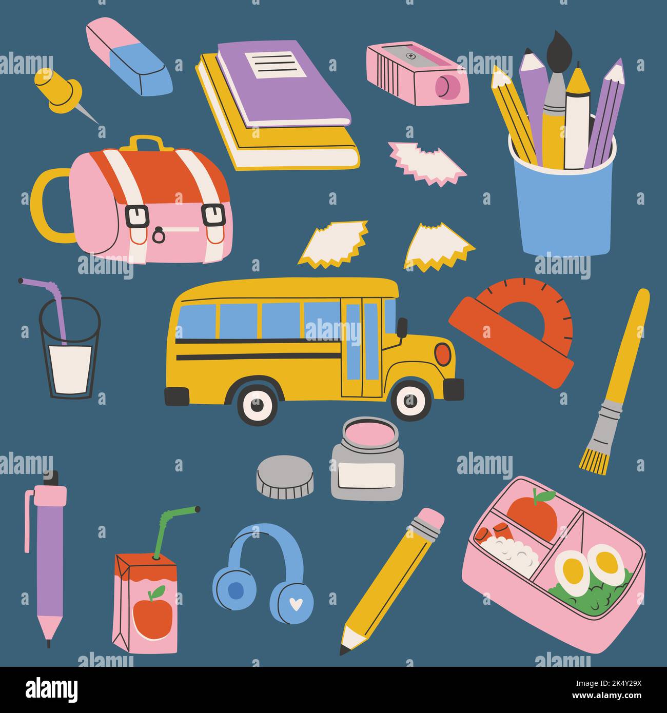 Flat Back School Elements Collection Vector Design Illustration Stock