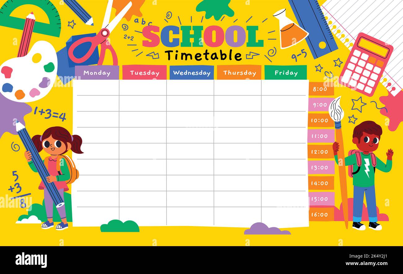cartoon back school timetable template vector design illustration Stock ...