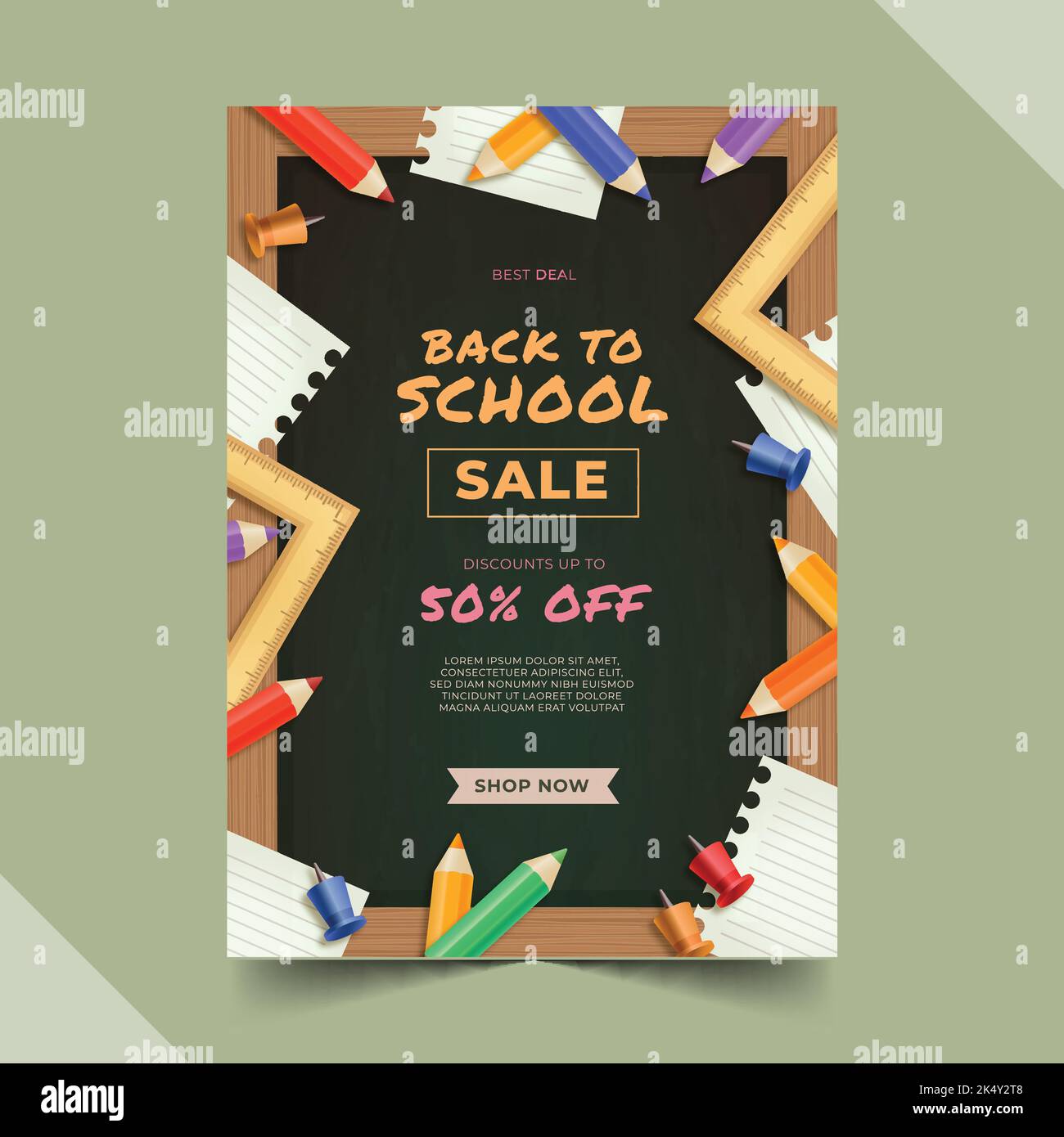 realistic back school sale vertical poster template vector design ...