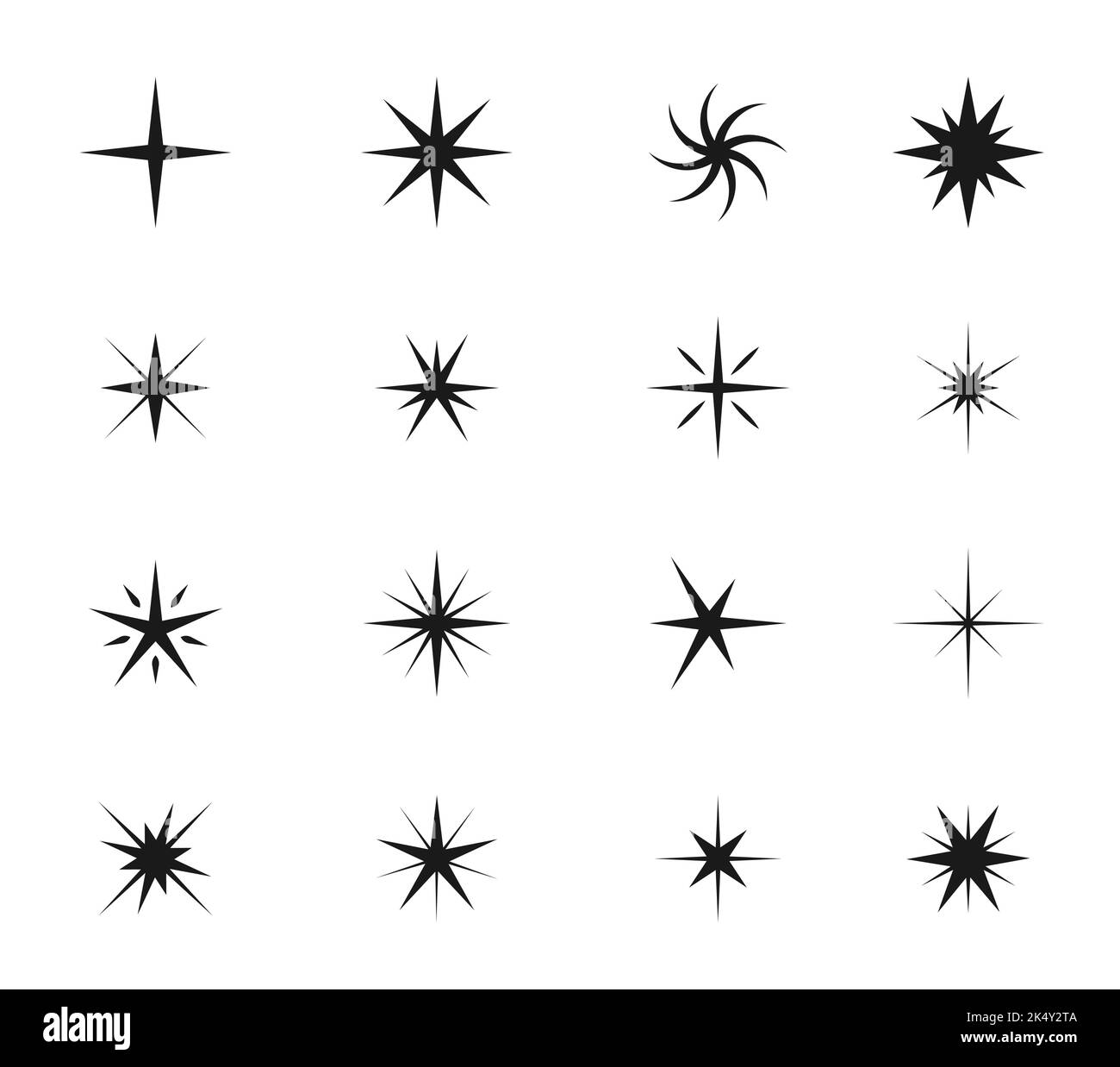 Star twinkle icons, sparkle shine flashes and light bright sparks, vector symbols set. Magic ...