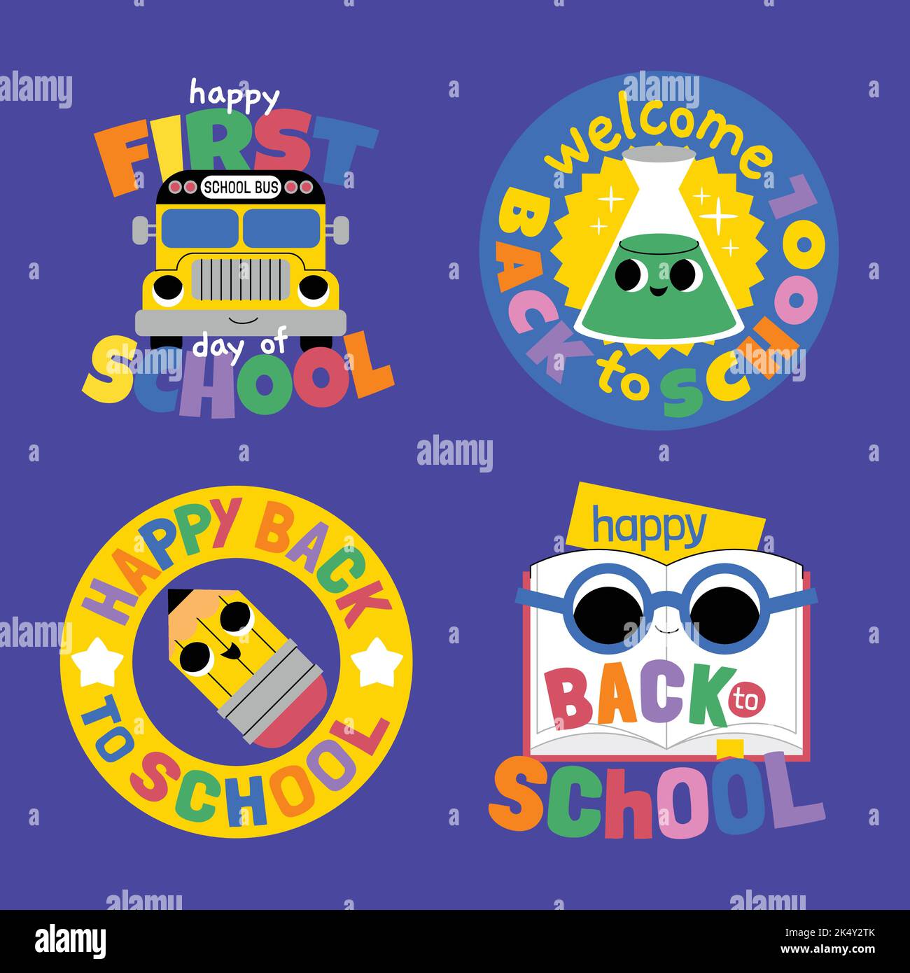 cartoon back school badges collection vector design illustration Stock ...