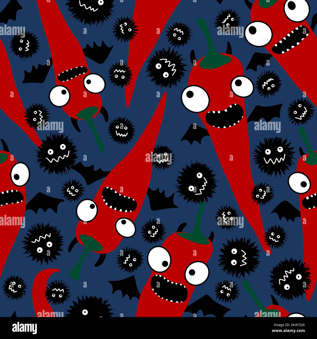 Cartoon vegetable seamless vampire Halloween red hot pepper pattern for ...