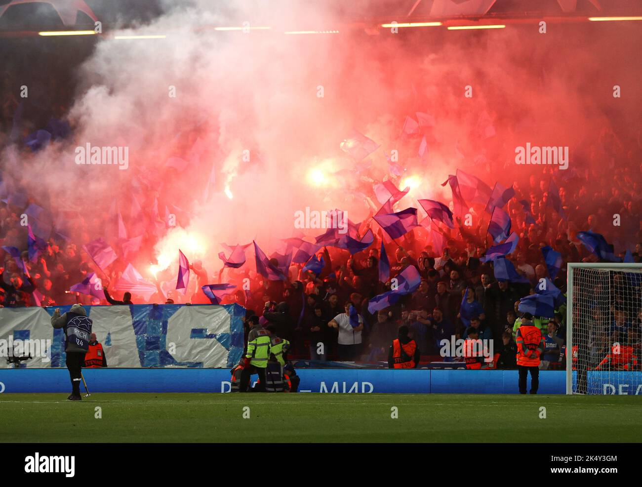 Liverpool fans light flares hi-res stock photography and images - Alamy