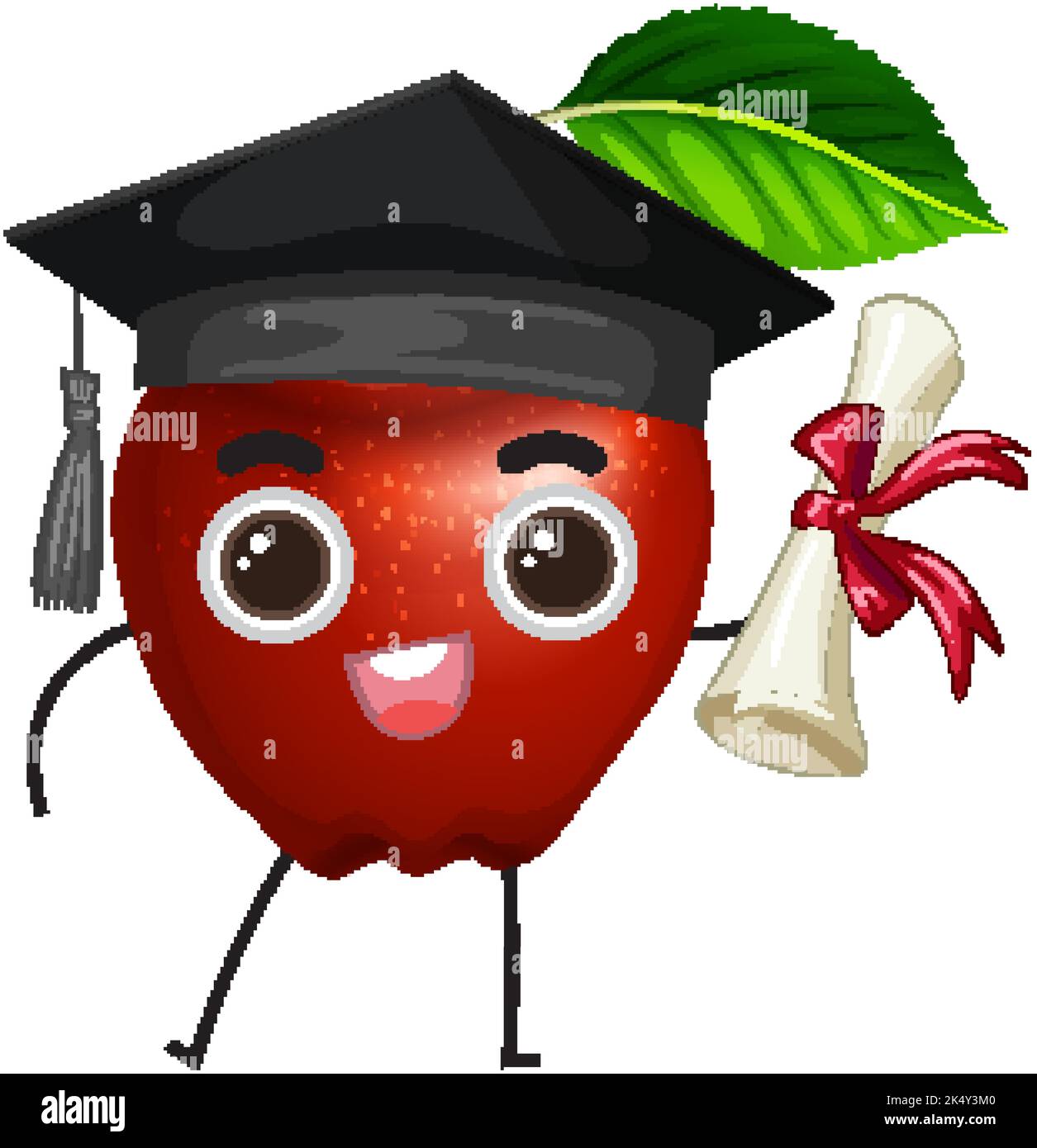 Red apple wearing graduation hat illustration Stock Vector Image & Art ...