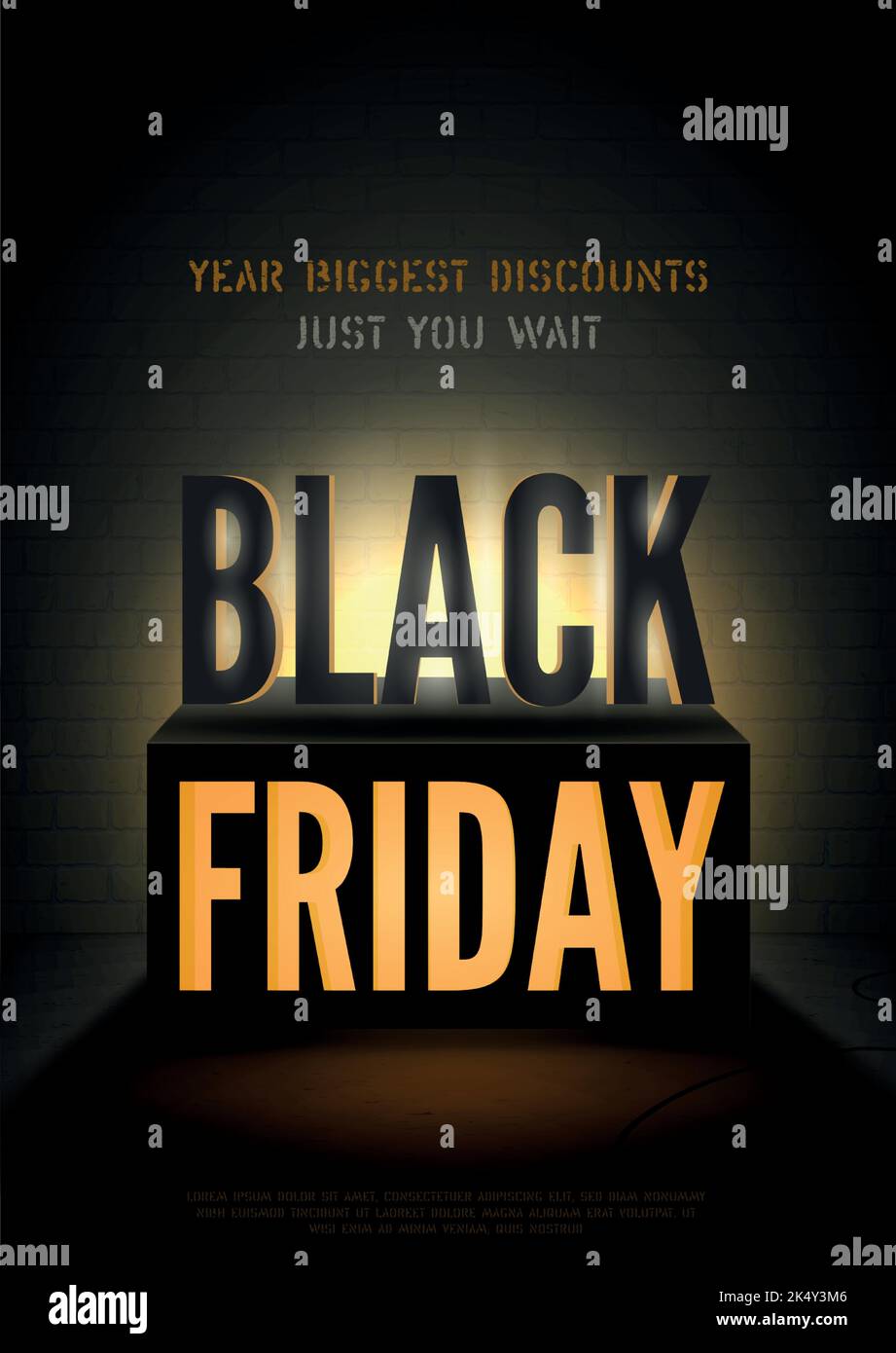 Weak rear spotlight beam and Black Friday 3d inscription with vintage ...