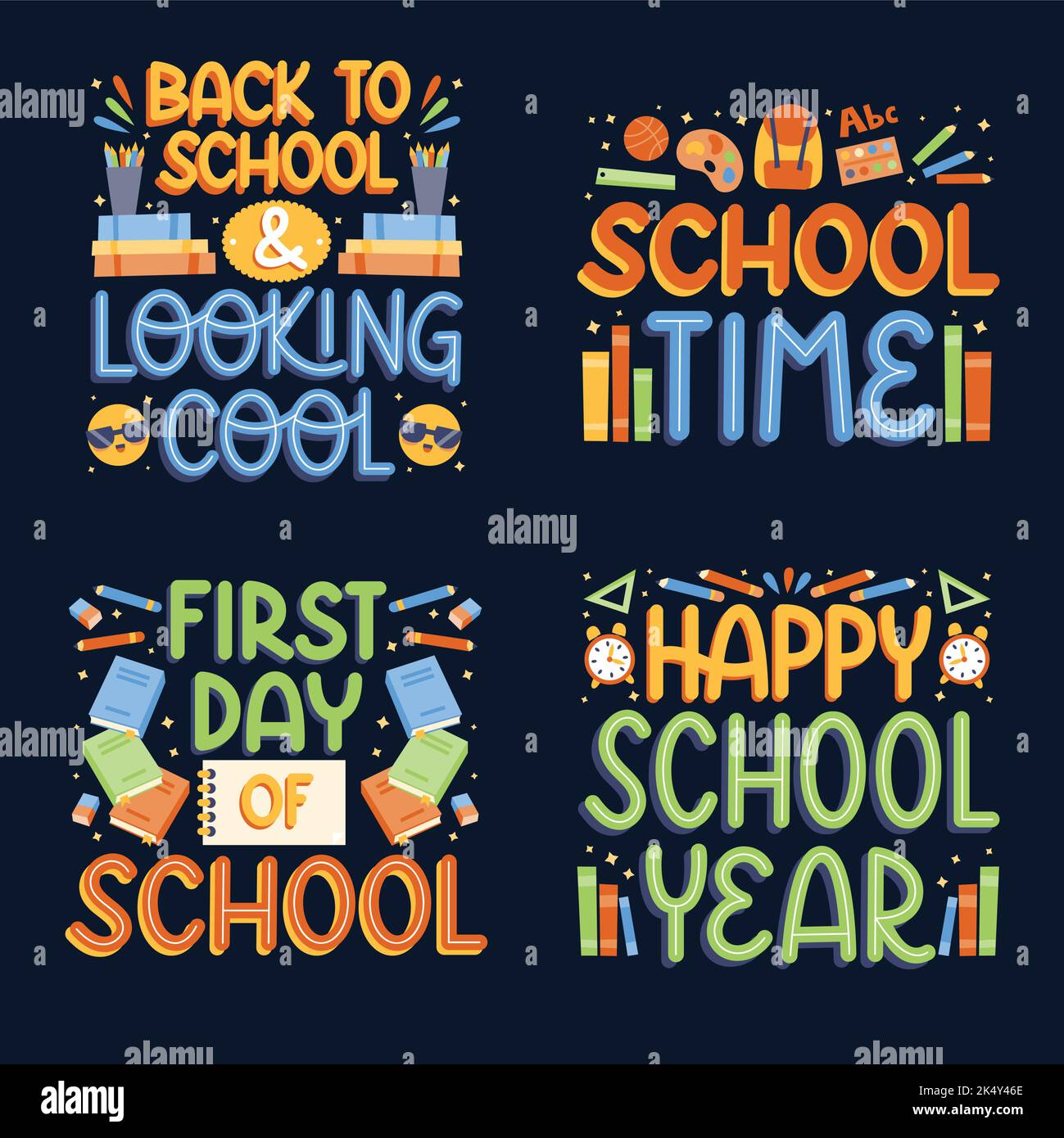 colorful back school lettering set vector design illustration Stock ...
