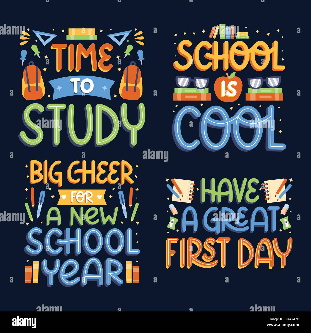 colorful back school lettering set vector design illustration Stock ...