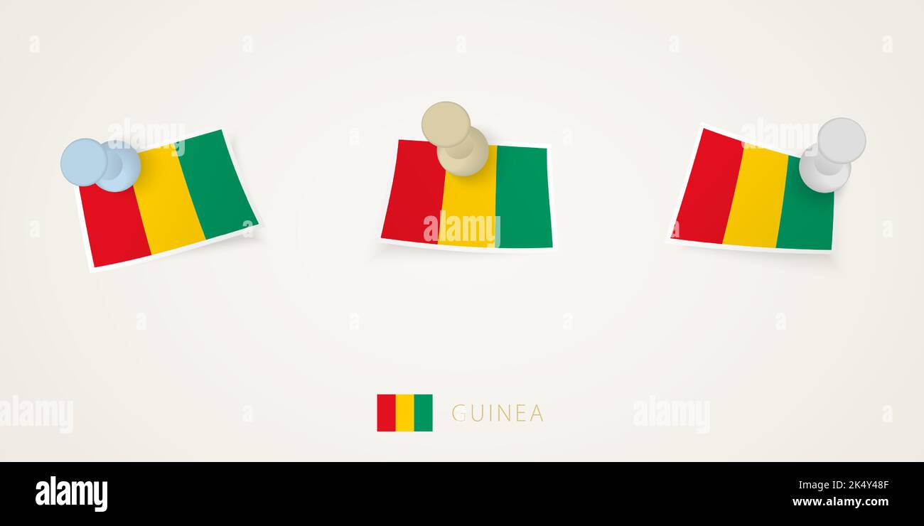 Pinned flag of Guinea in different shapes with twisted corners. Vector ...