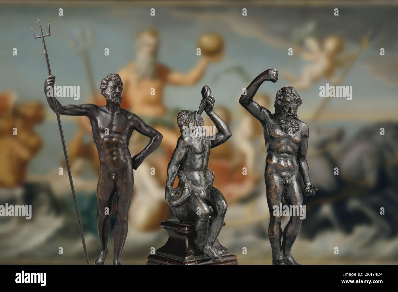 Depiction of authentic statues of ancient Rome Neptune God of the sea ...