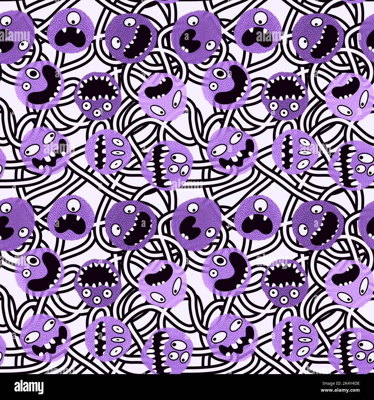 Monsters aliens cartoon seamless Halloween doodle pattern for wrapping ...