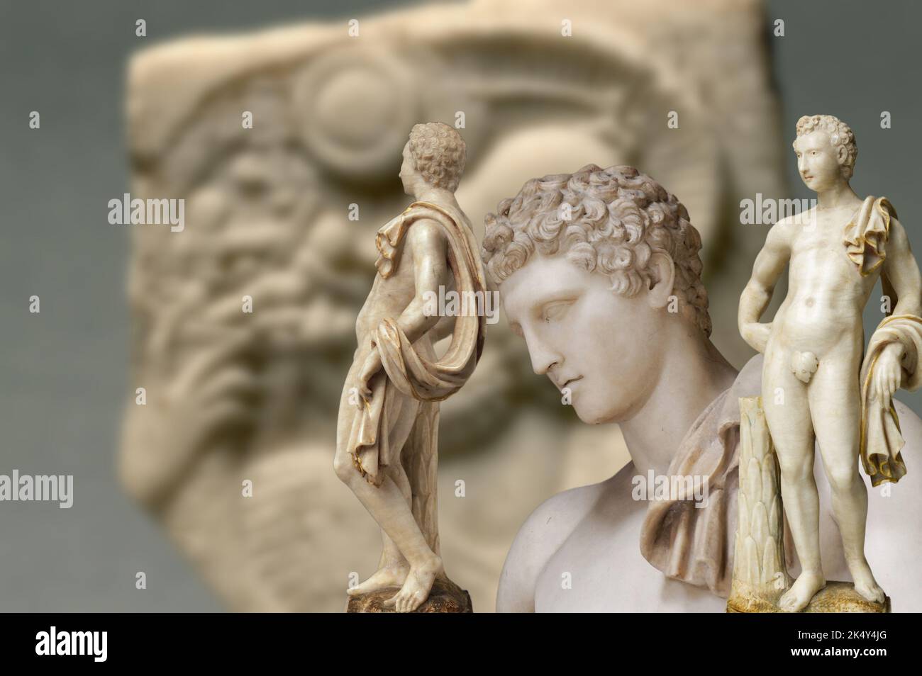 Depiction of authentic statues of ancient Rome of Mercury the god God ...