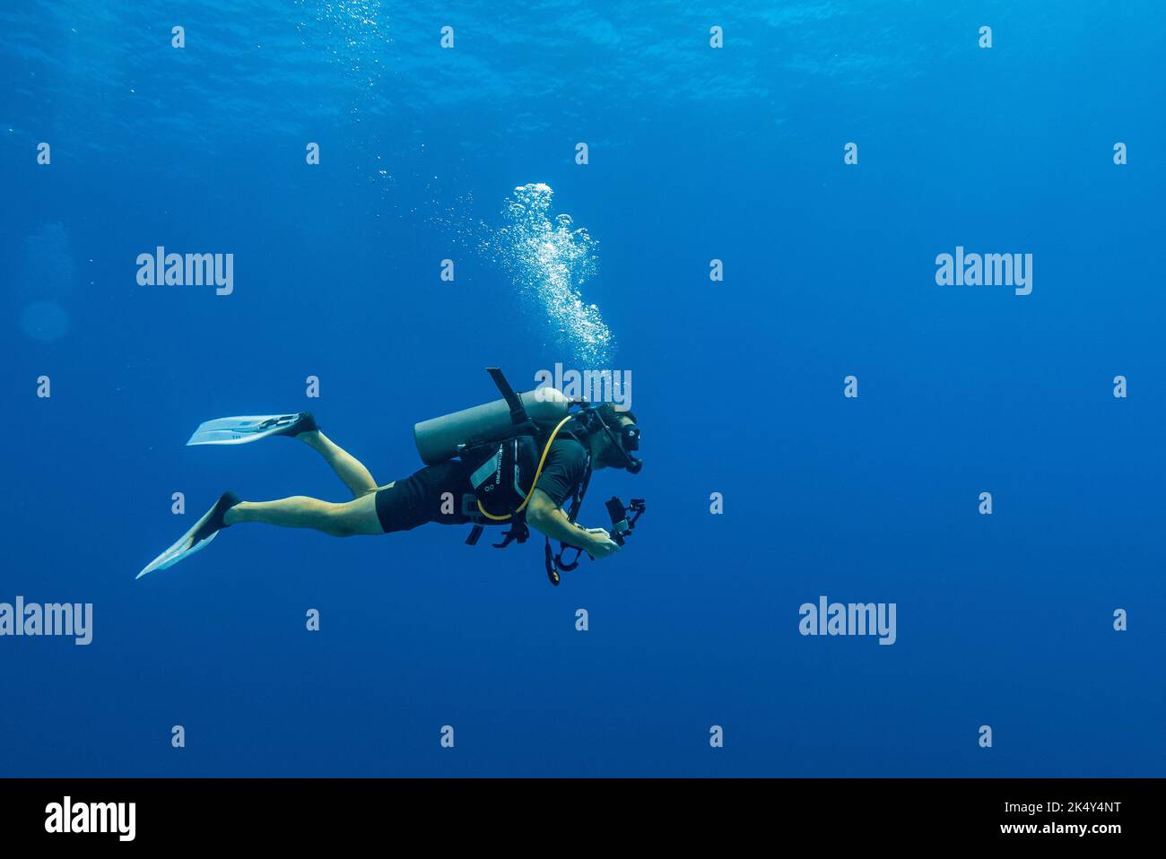 Scuba diver exploring the Gota Abu Ramada reef on September 30, 2022 in ...