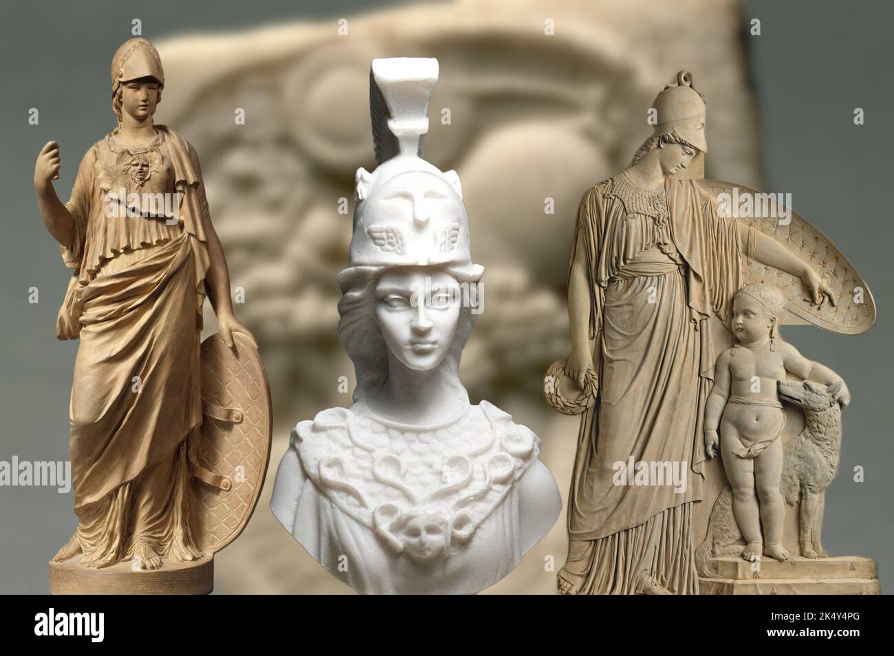 Depiction of authentic statues of ancient Rome of the goddess Minerva ...