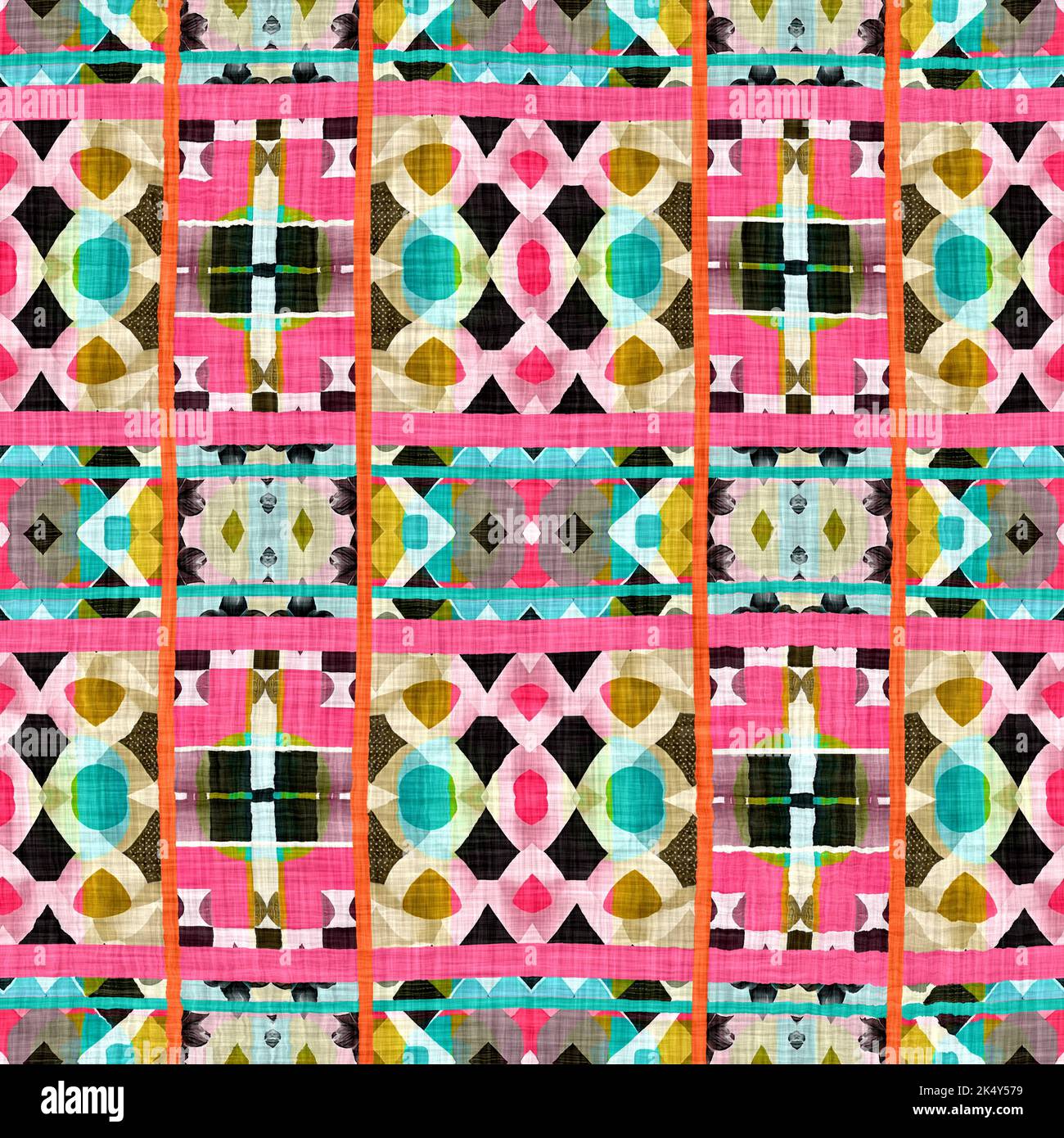Kitsch pattern geometric retro design in seamless background. Trendy ...