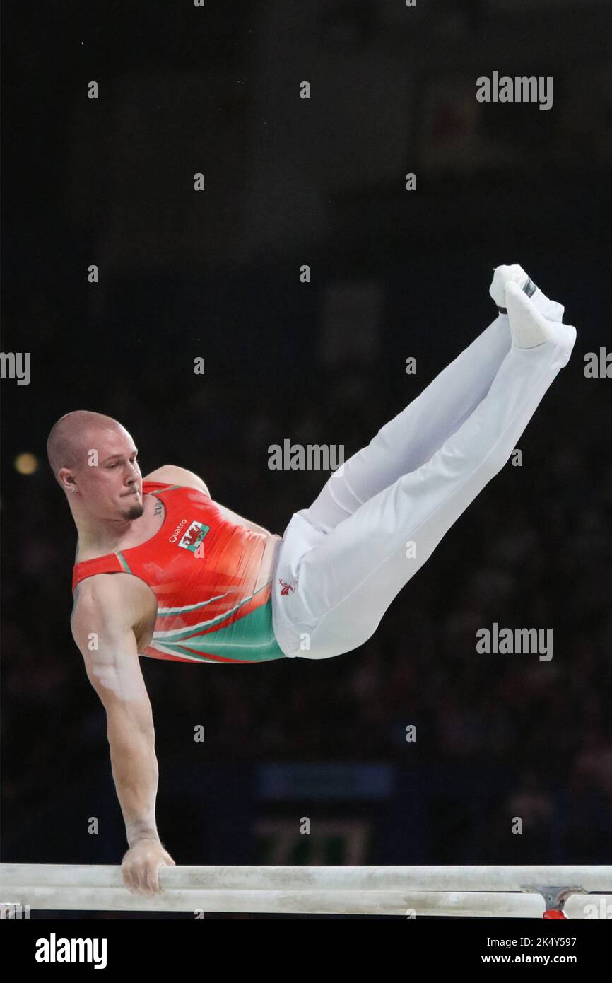 Brinn BEVAN of Wales in the Men's Parallel Bars - Final at the 2022 ...