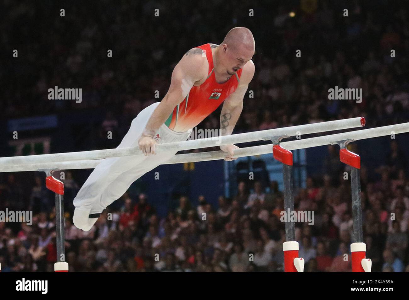 Brinn BEVAN of Wales in the Men's Parallel Bars - Final at the 2022 ...