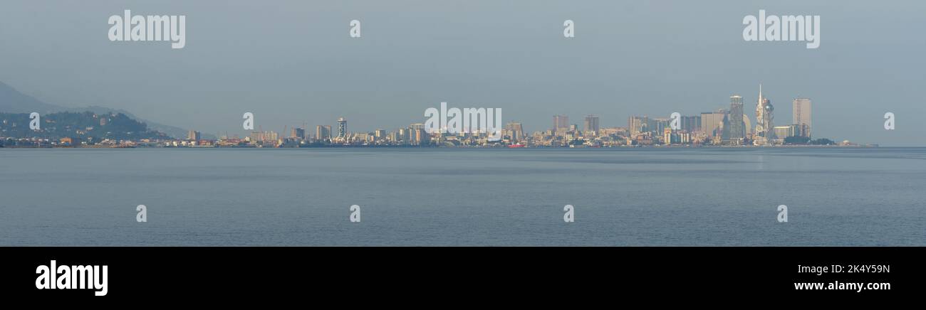 Morning panoramic view of the coast of Batumi and the Black Sea. View ...
