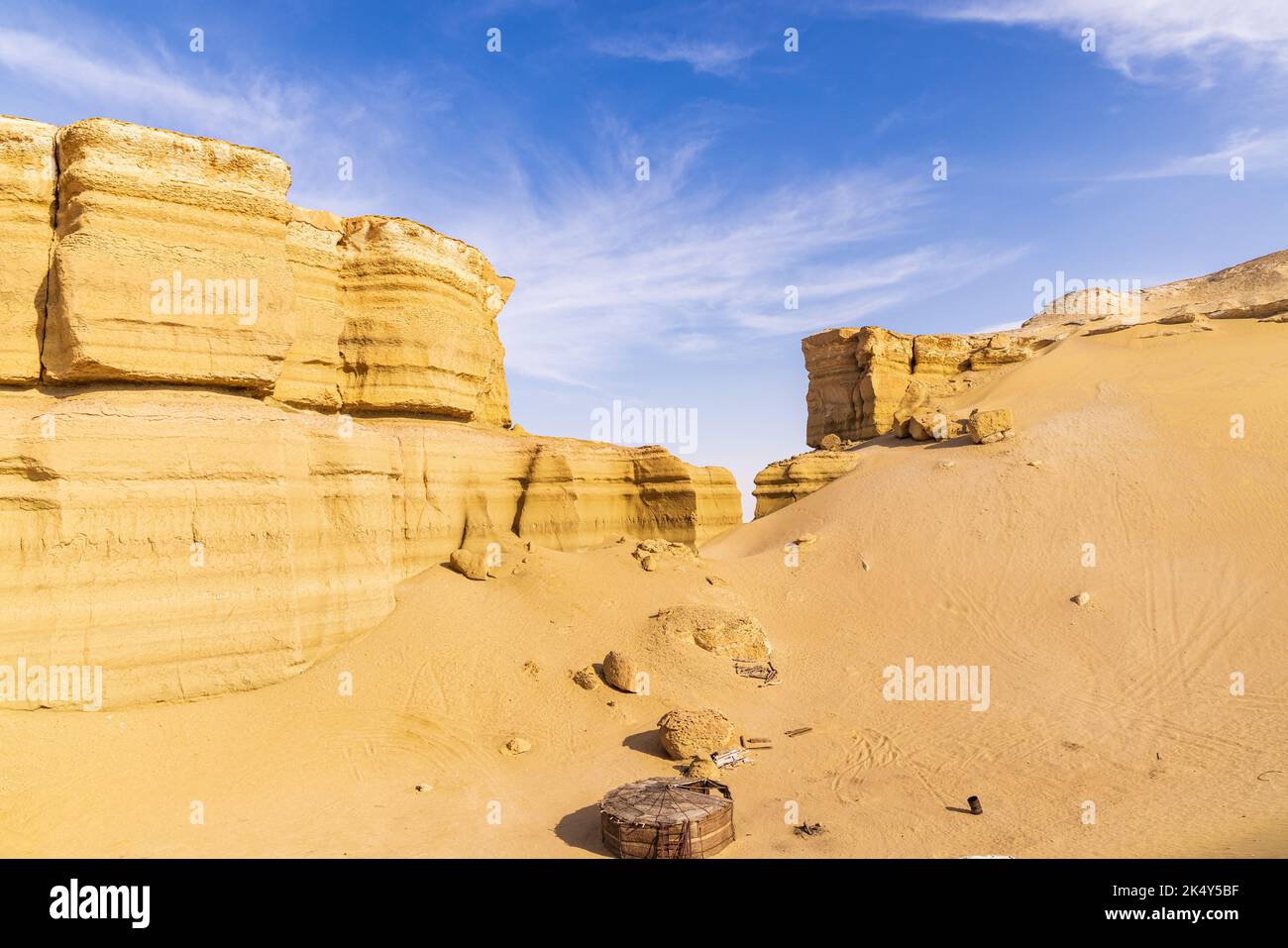 Wadi al Hitan, Faiyum, Egypt. Eroded cliffs in the desert at Wadi el ...