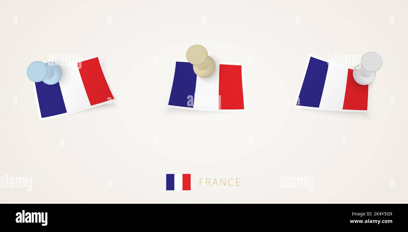 Pinned flag of France in different shapes with twisted corners. Vector ...