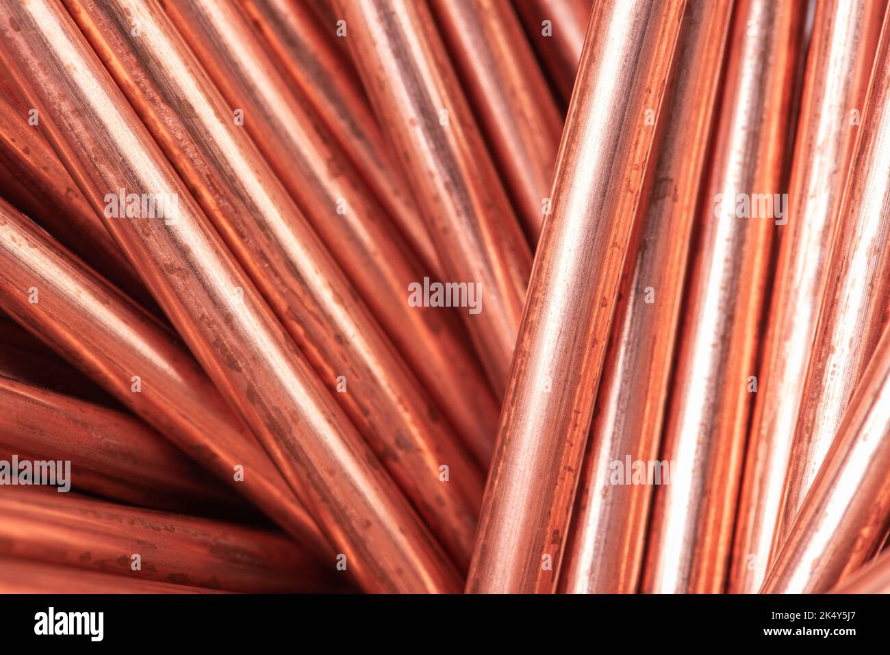 Copper rod raw materials and metals industry and stock market concept ...