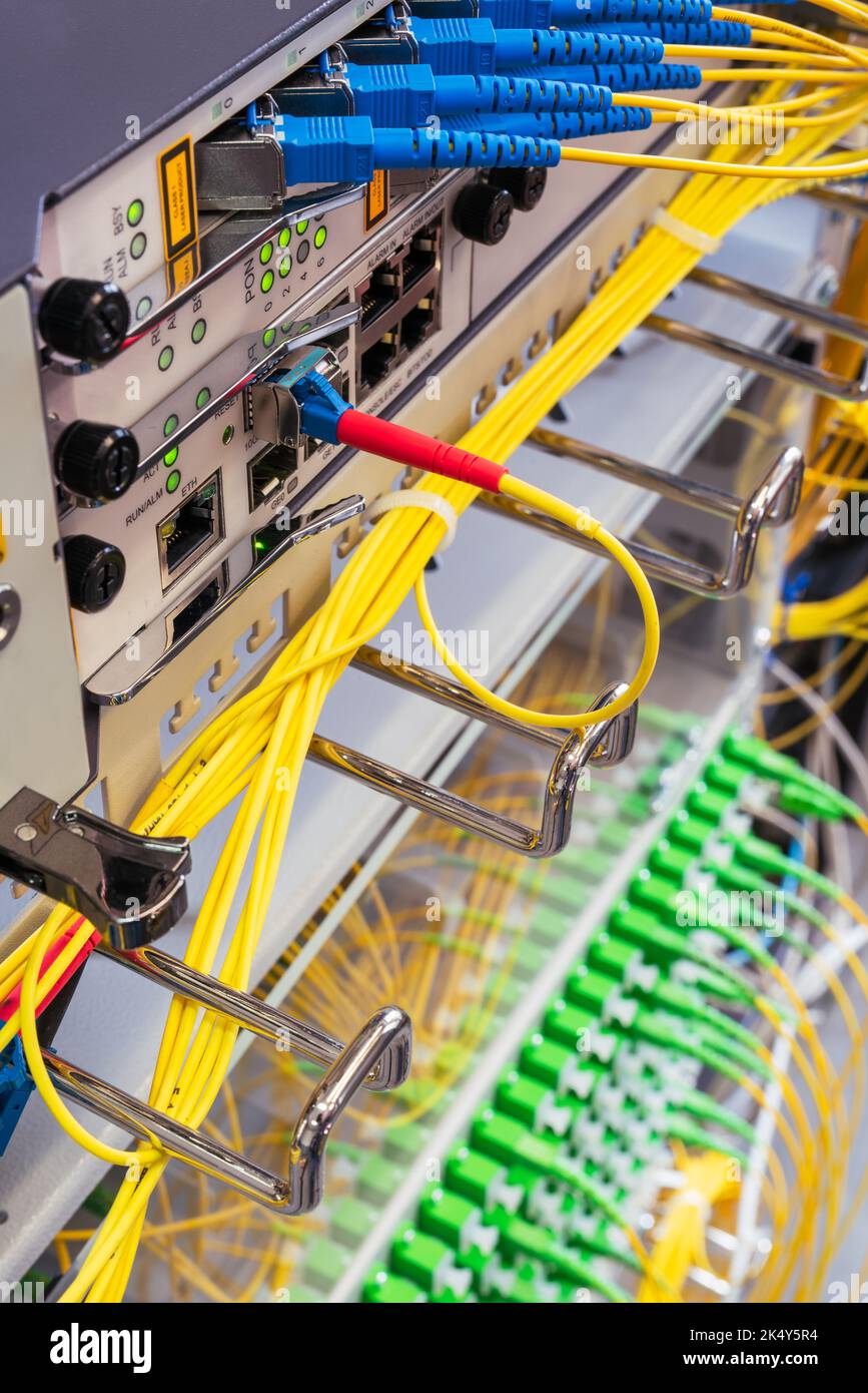 Fiber Optic Patch Cords Connected to Optical Line Terminal Stock Photo ...