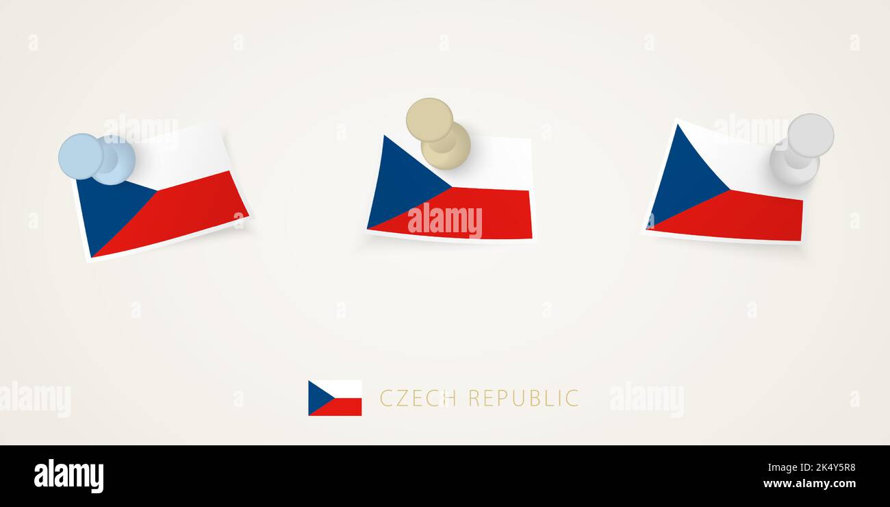 Pinned flag of Czech Republic in different shapes with twisted corners ...