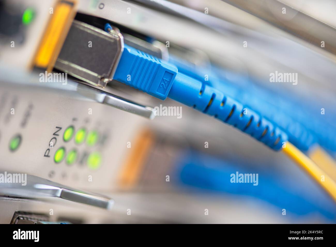 Fiber Optical Patch Cord Cables Connected to Optic Ports of Switch ...