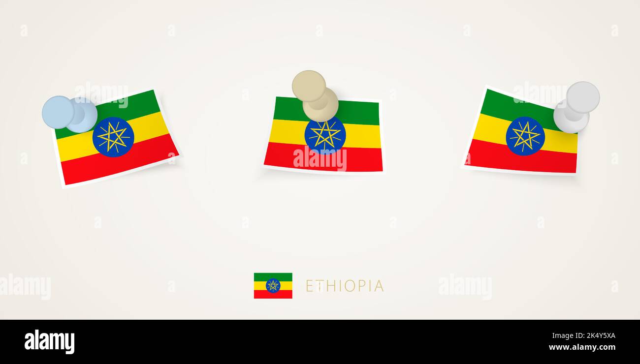 Pinned flag of Ethiopia in different shapes with twisted corners ...