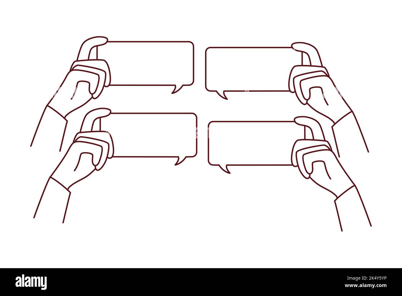 Diverse people hands holding mockup message bubbles with comments ...