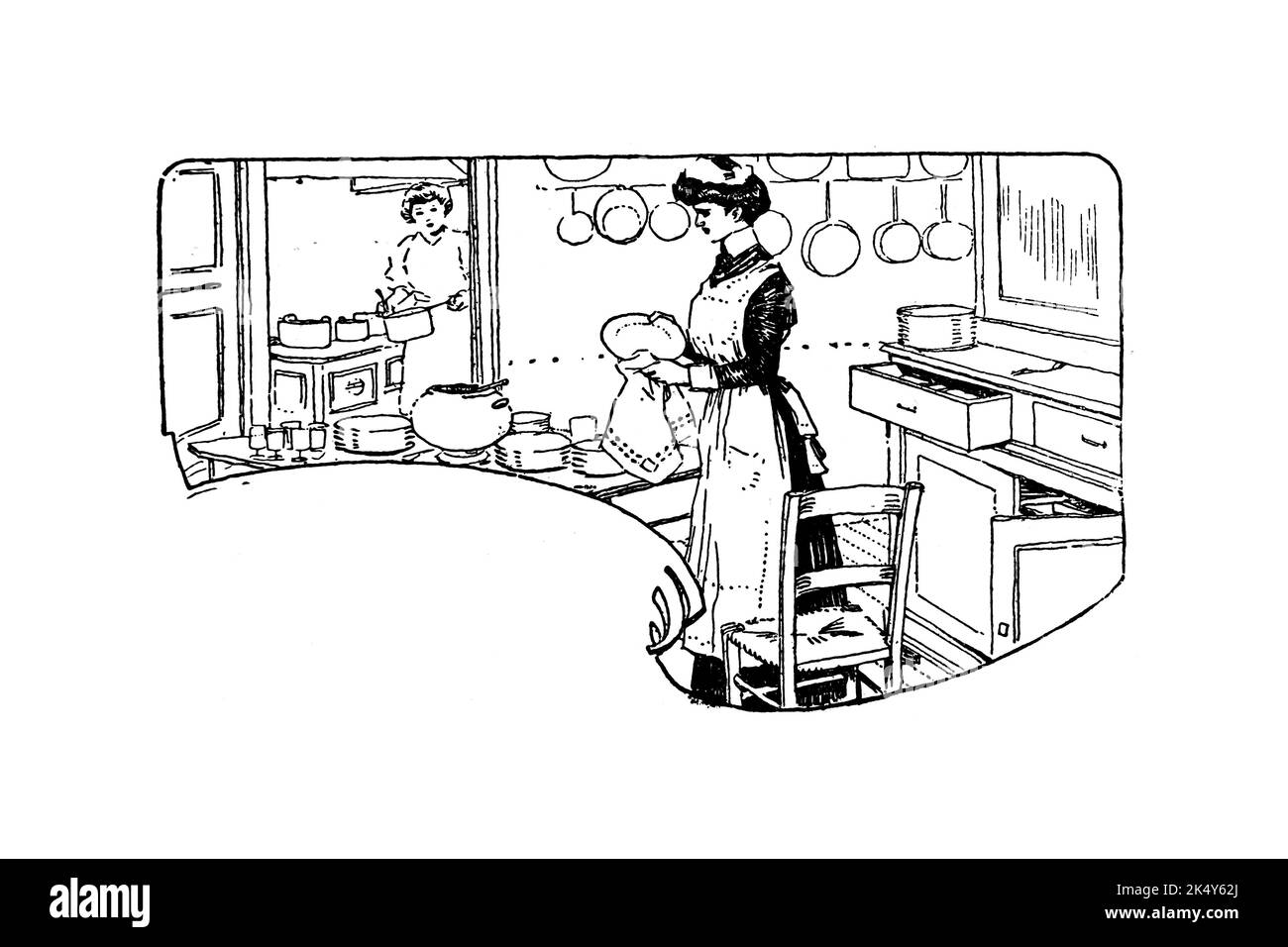 Waitress in kitchen - 1910s Vintage illustration Stock Photo - Alamy