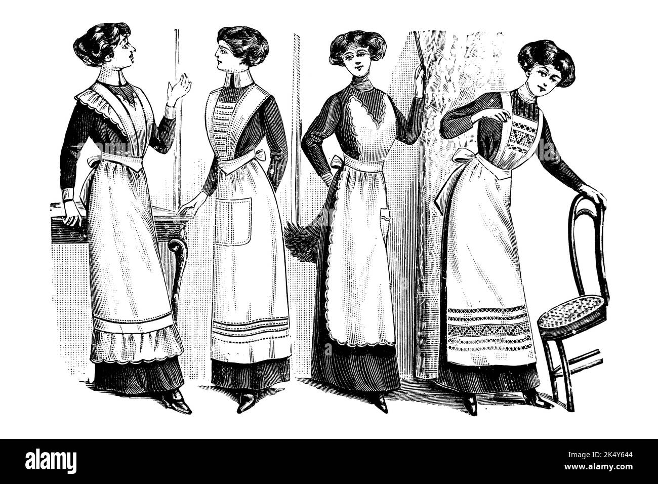 Women with white aprons - 1910s Vintage Illustration Stock Photo - Alamy