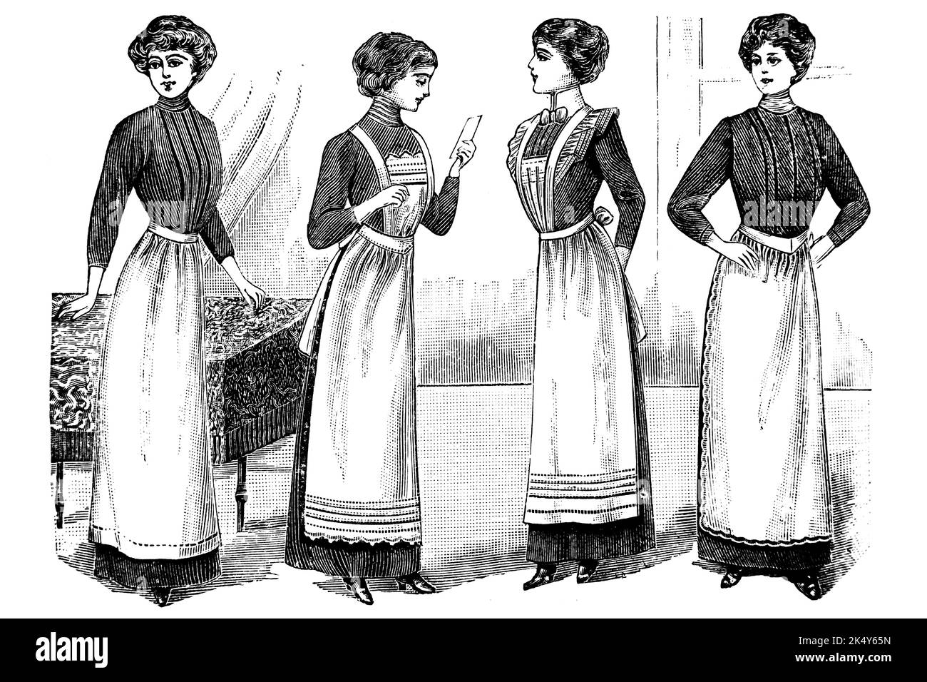 Women with white aprons - 1910s Vintage Illustration Stock Photo - Alamy