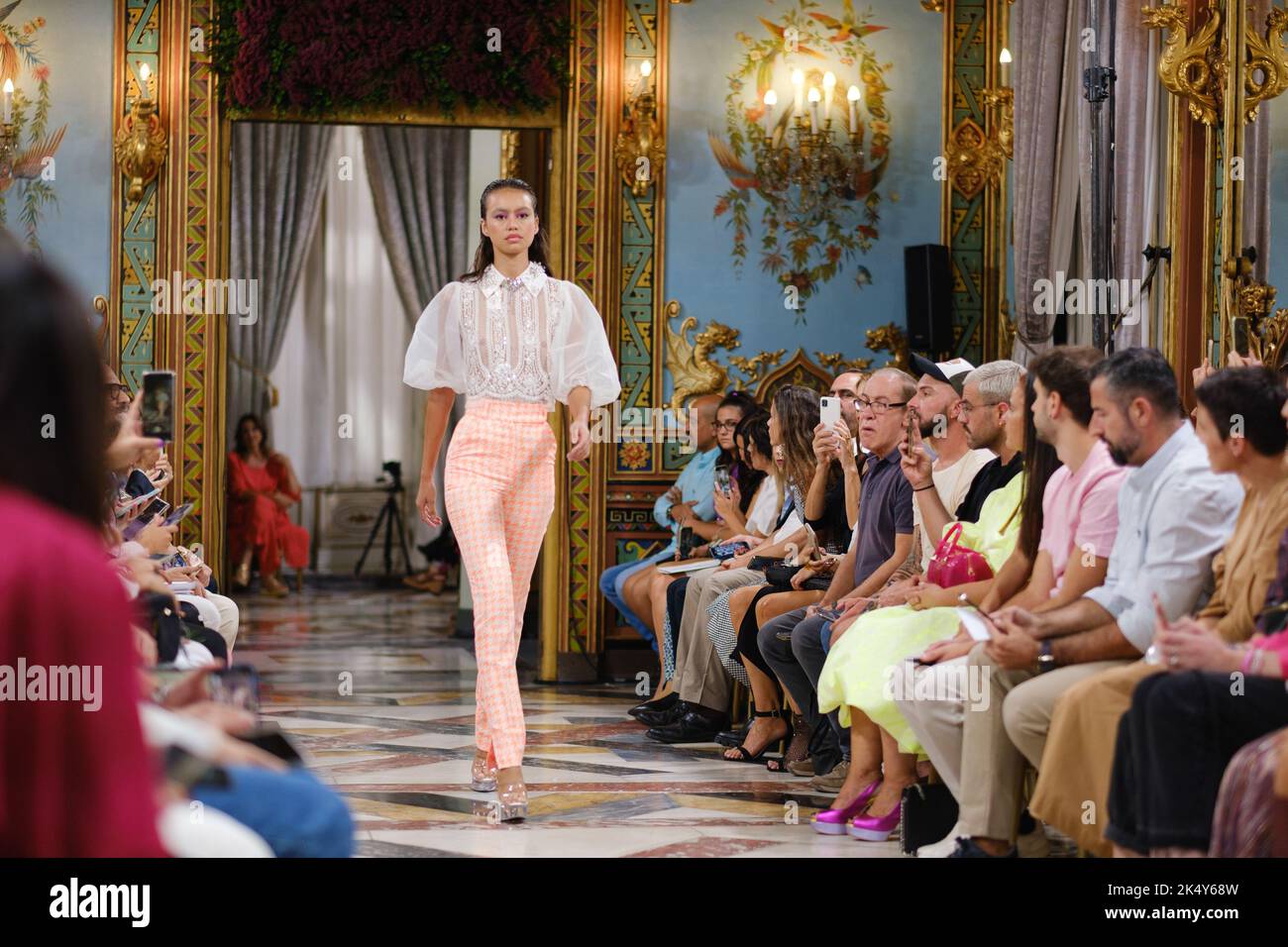 Madrid, Spain. 04th Oct, 2022. A model showcases Franco Quintans design ...