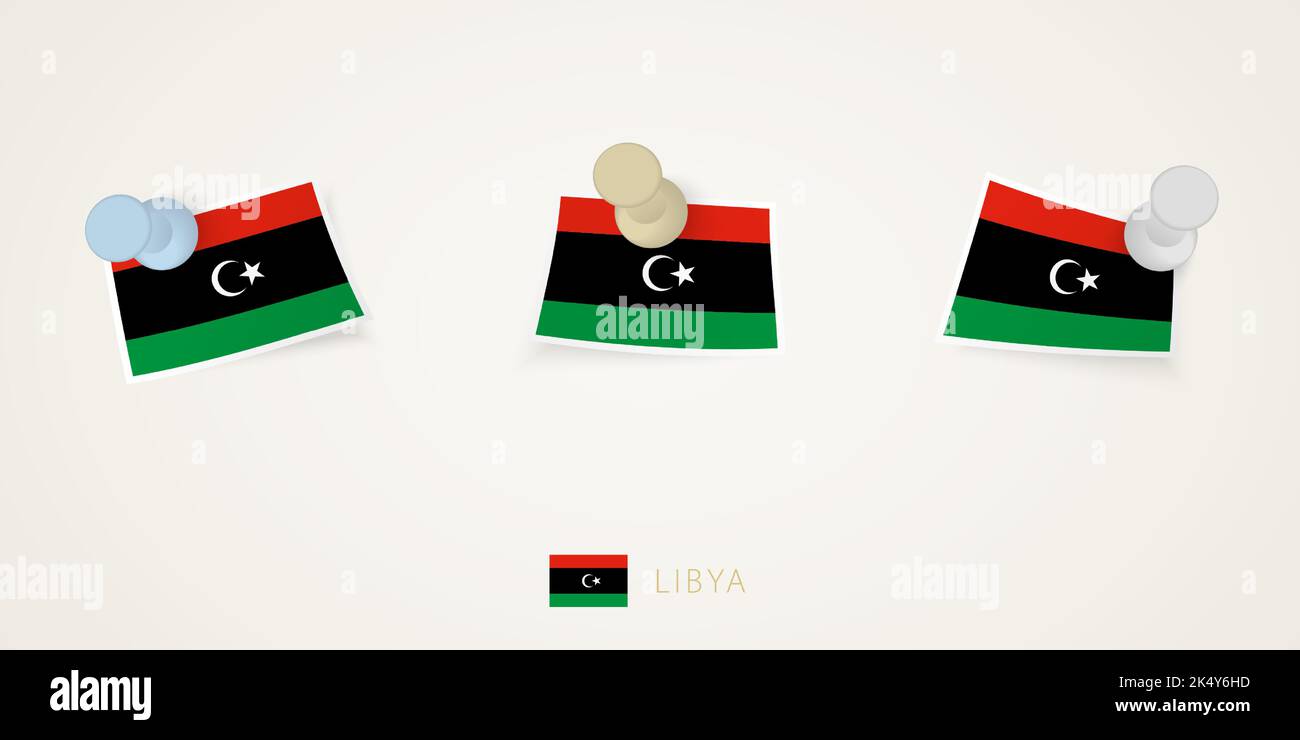 Pinned flag of Libya in different shapes with twisted corners. Vector ...