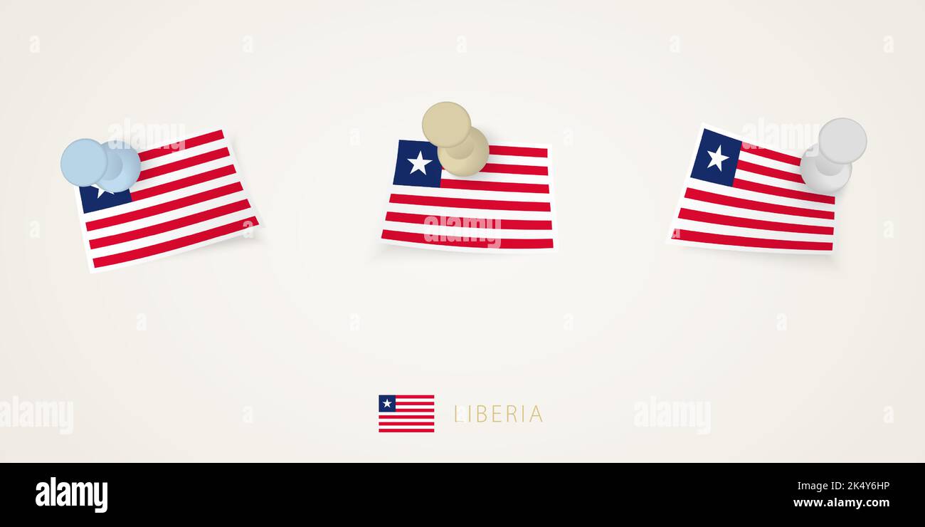 Pinned flag of Liberia in different shapes with twisted corners. Vector ...