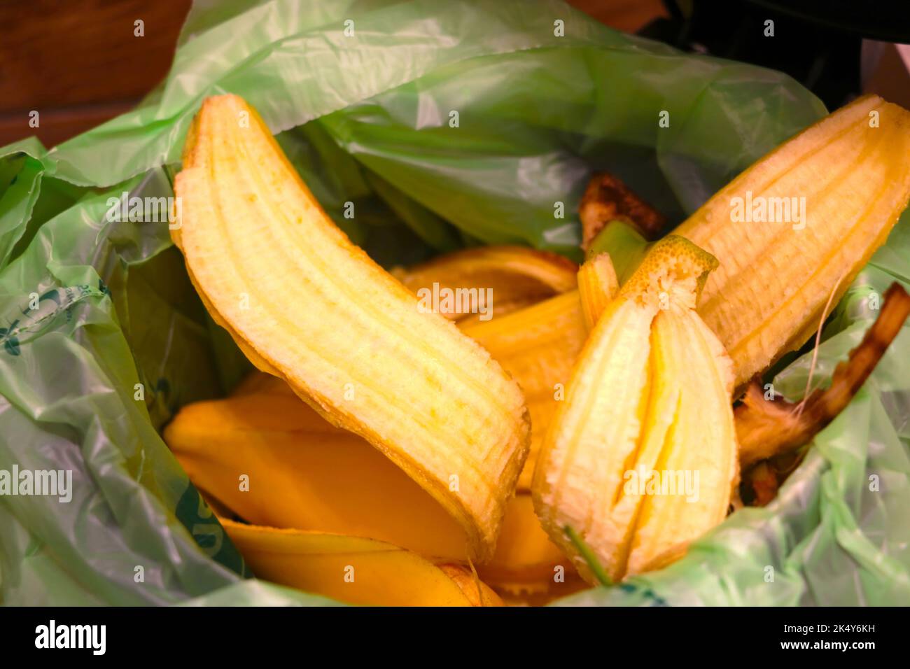 A closeup of a banana skin in the trash Stock Photo - Alamy