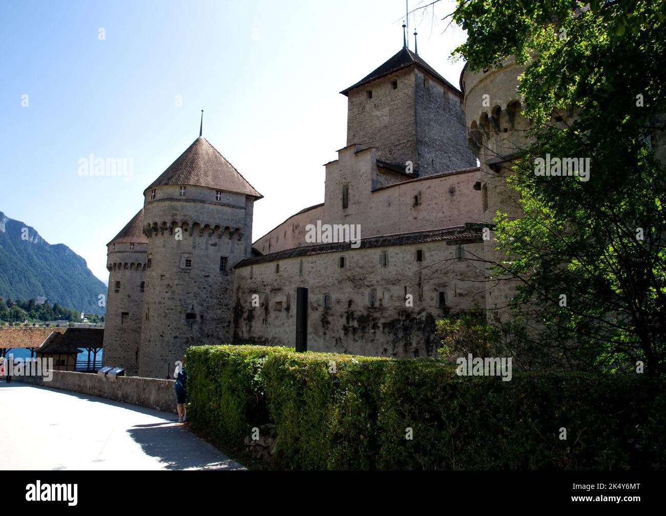 Medieval Chillon Castle is on an island castle on Lake Geneva ...