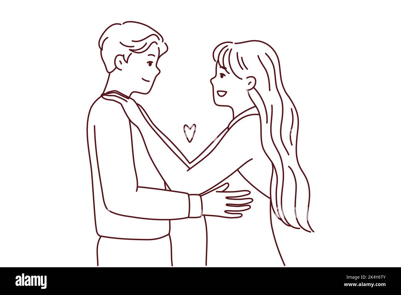 Happy couple in love hugging enjoy romantic date together. Smiling man ...