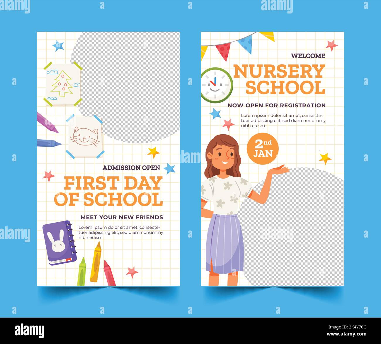 hand drawn nursery school banners vector design illustration Stock ...