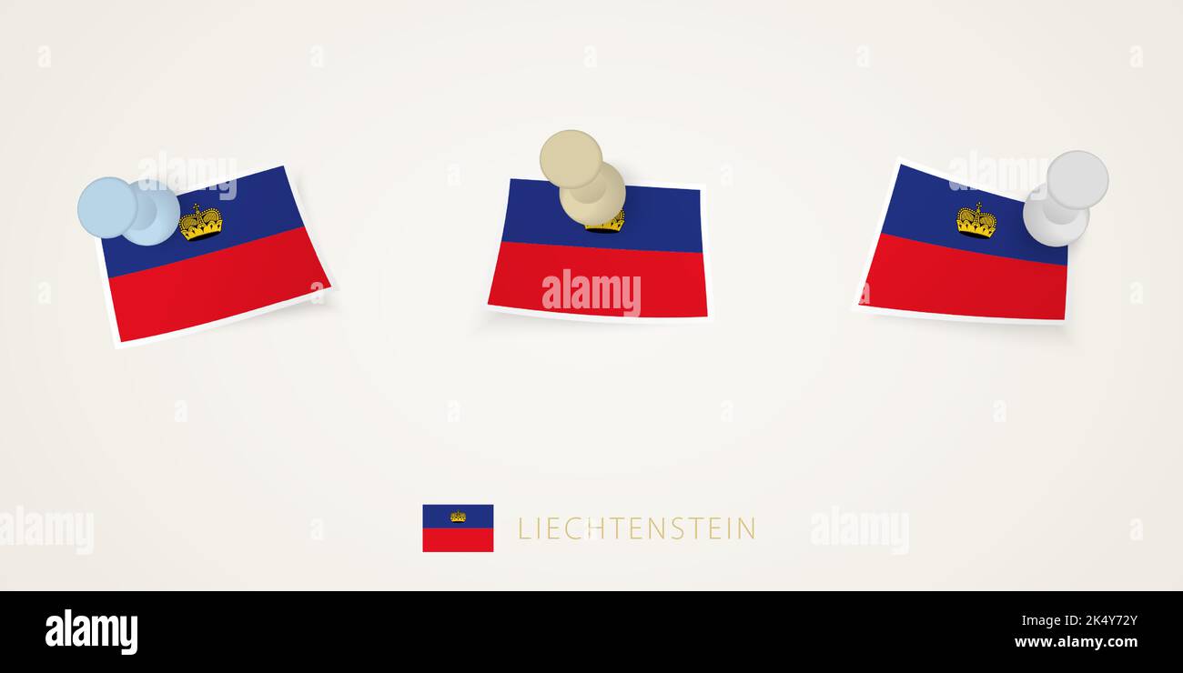 Pinned flag of Liechtenstein in different shapes with twisted corners ...