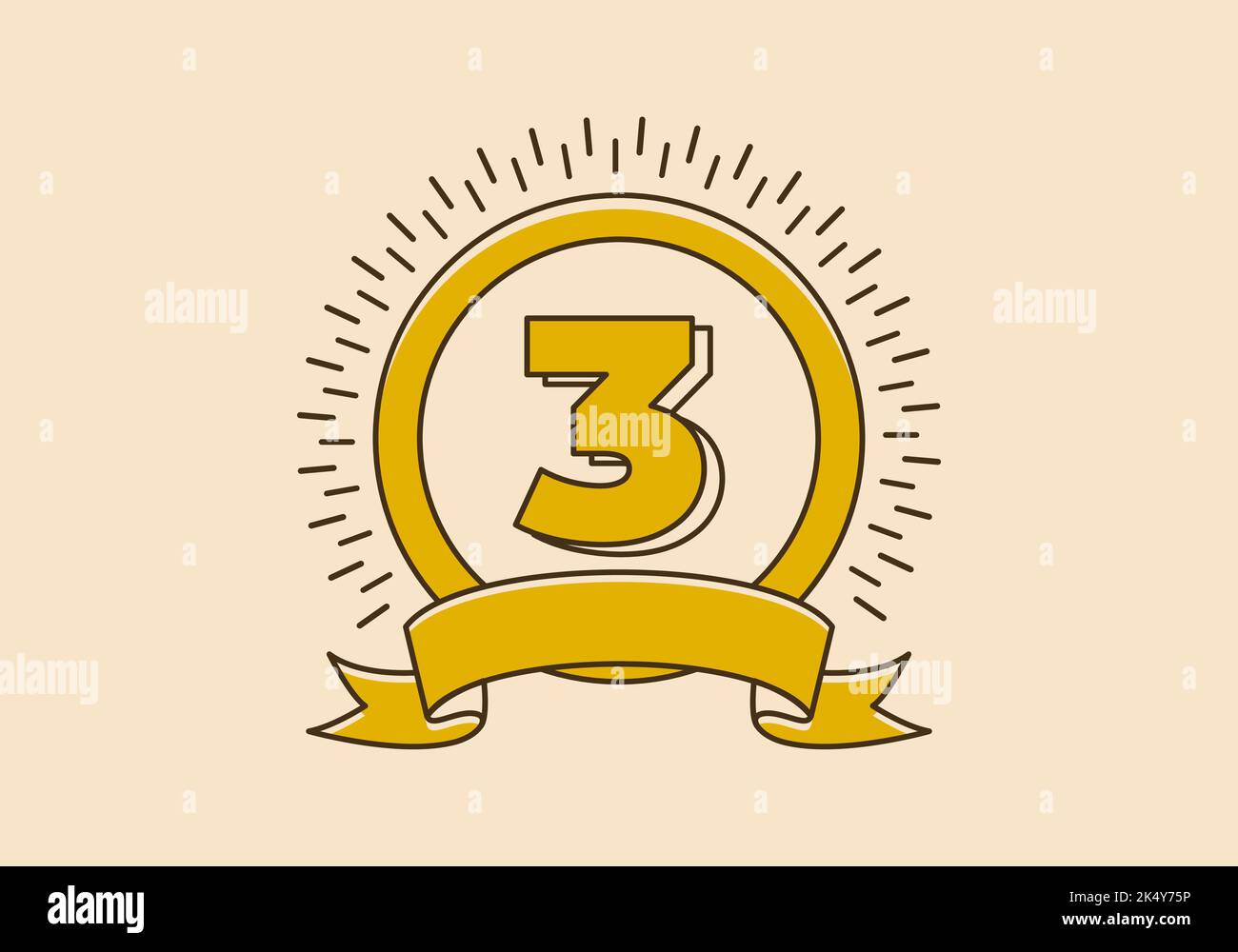 Vintage retro yellow circle badge with number 3 on it Stock Vector ...