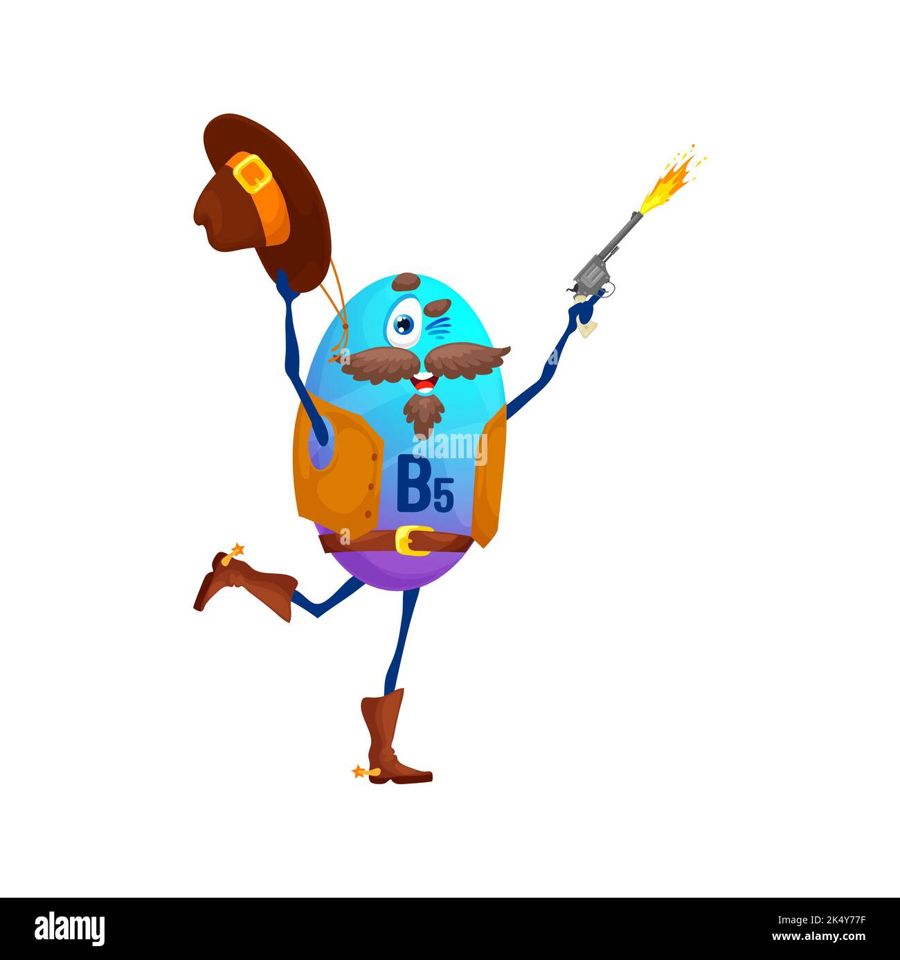 Cartoon B5 vitamin cowboy or bandit character. Funny vector pantothenic ...