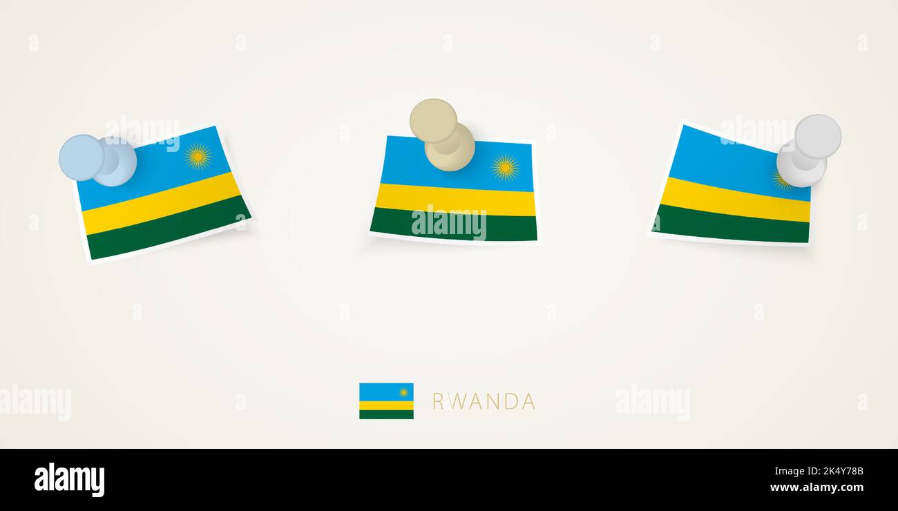 Pinned flag of Rwanda in different shapes with twisted corners. Vector ...
