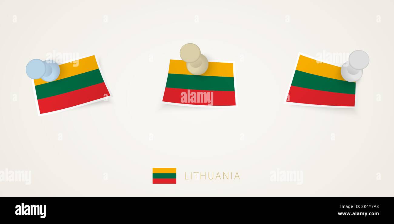 Pinned flag of Lithuania in different shapes with twisted corners ...
