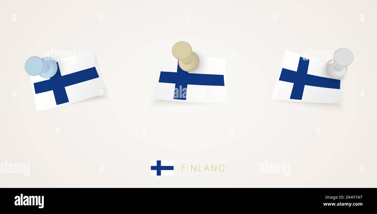 Pinned flag of Finland in different shapes with twisted corners. Vector ...