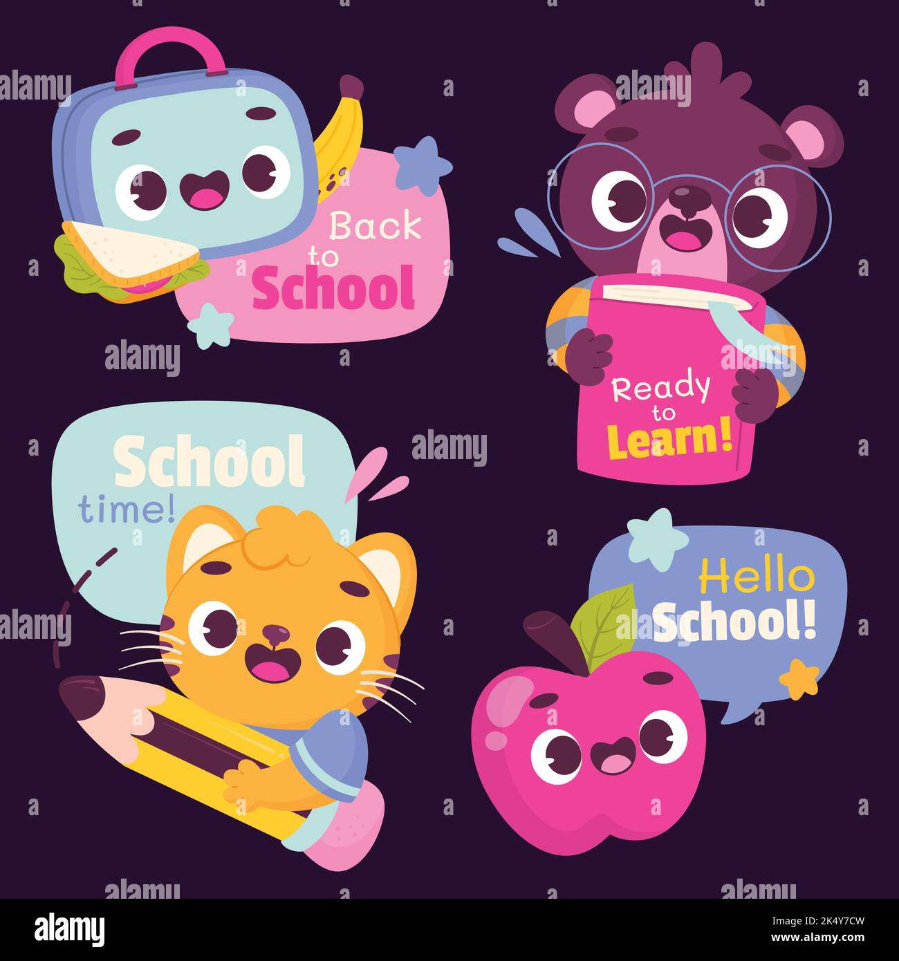 cartoon back school badges collection vector design illustration Stock ...