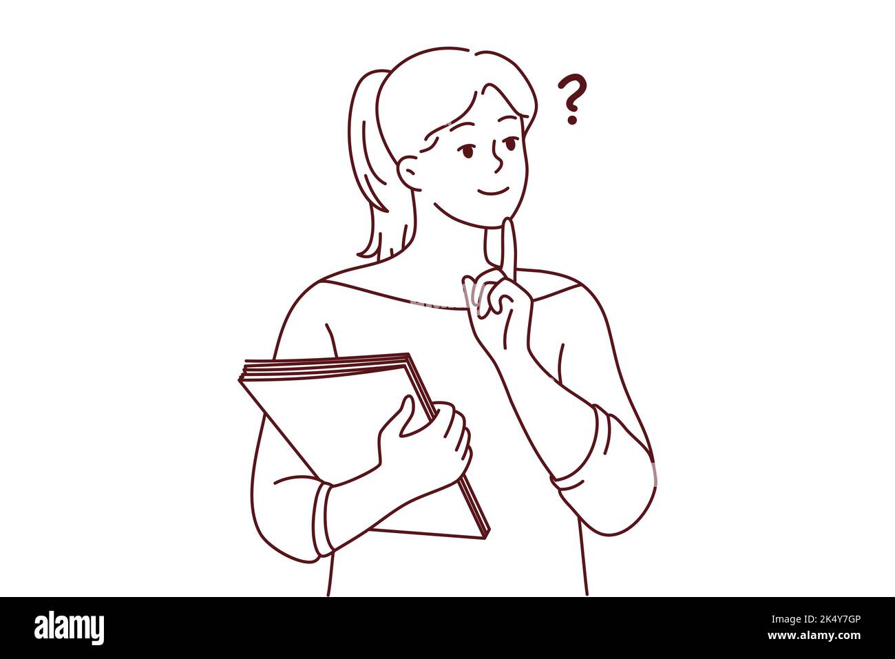 Pensive young woman with documents make decision or plan. Thoughtful ...