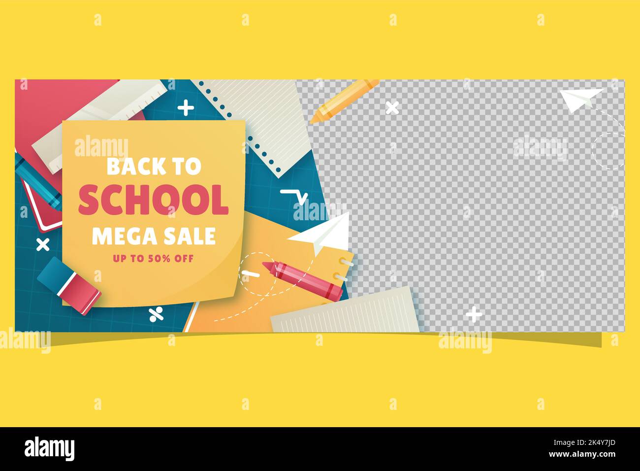 gradient back school sale banner with photo vector design illustration ...