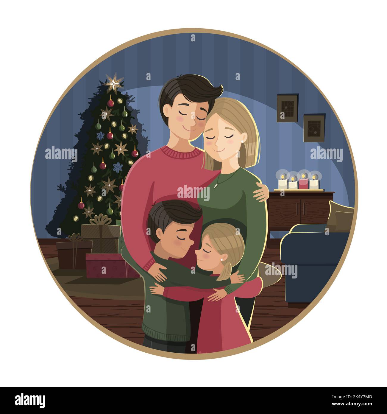 Merry Christmas! Happy family at home hugging each other on Christmas ...